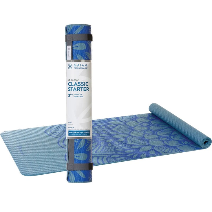 GAIAM Yoga Mat Classic Starter 3mm Blue Flower 61cm x 173cm – Mr Vitamins